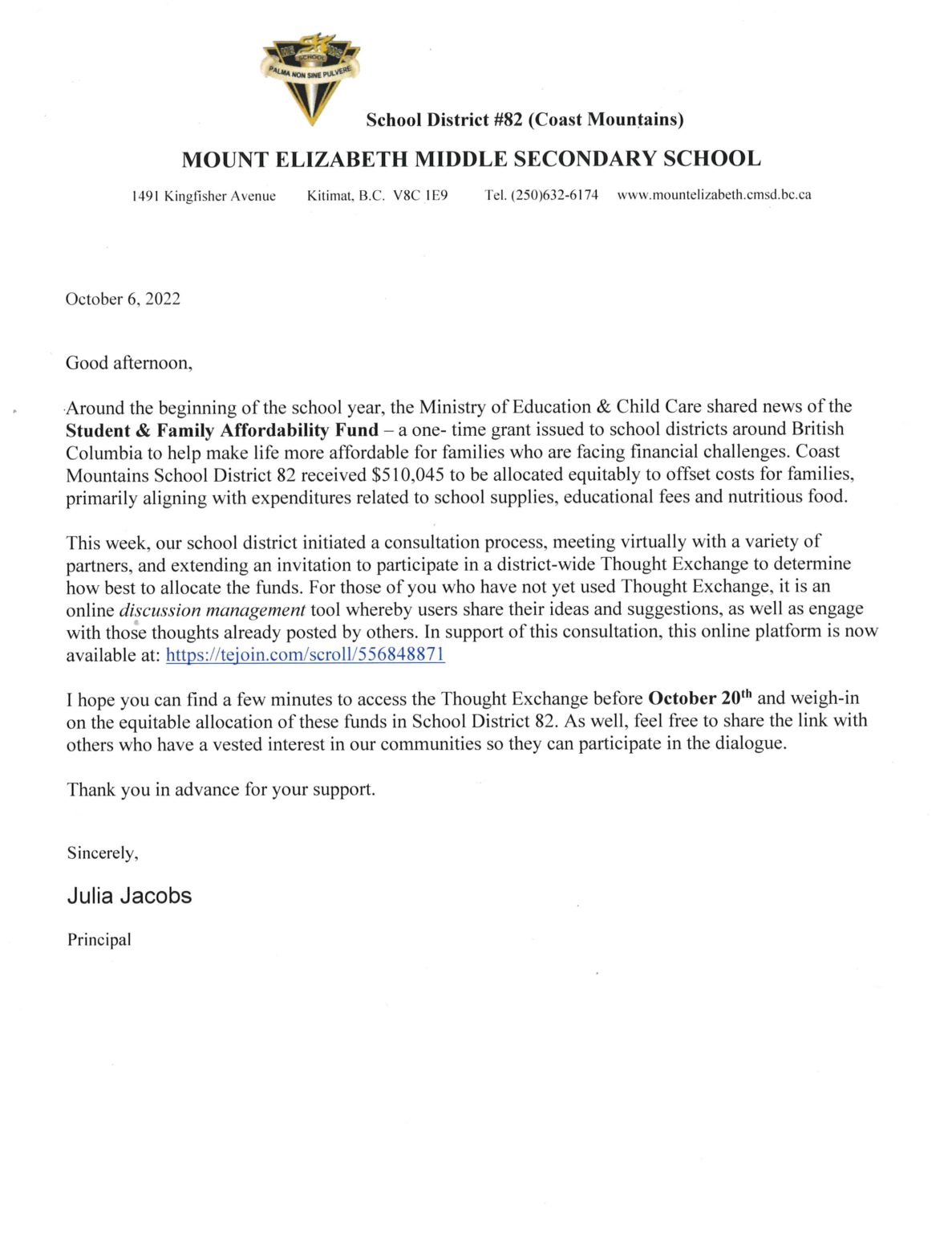 Student Family Affordability Fund Mount Elizabeth Middle Secondary